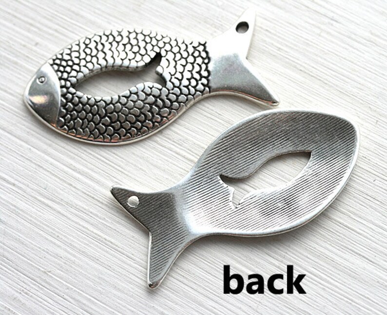 Silver Fish Pendant: Black Patina Brass Focal Bead (40mm) - Etsy