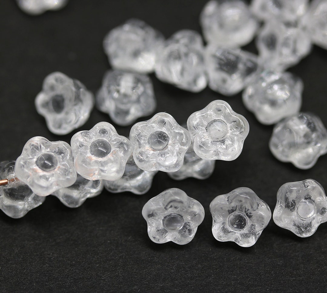 7mm Button Style Crystal Clear Flower Beads Czech Glass Floral Beads ...