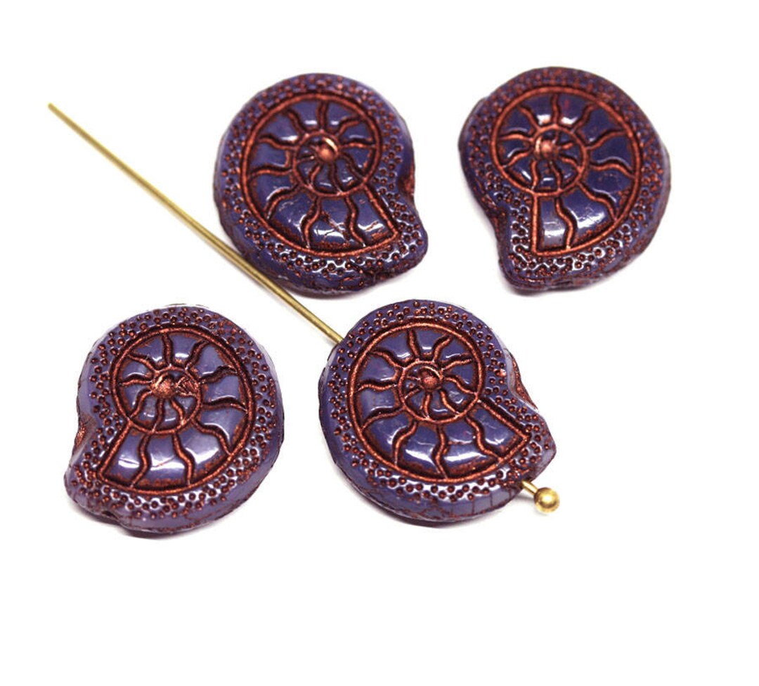 Dark Purple Czech Glass Snail Beads: Violet Nautilus Shell Ornament ...