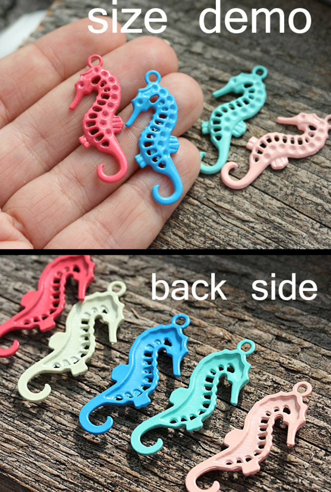 2pc Blue Seahorse Charms Painted Metal Casting Seahorse Pendant Bead ...