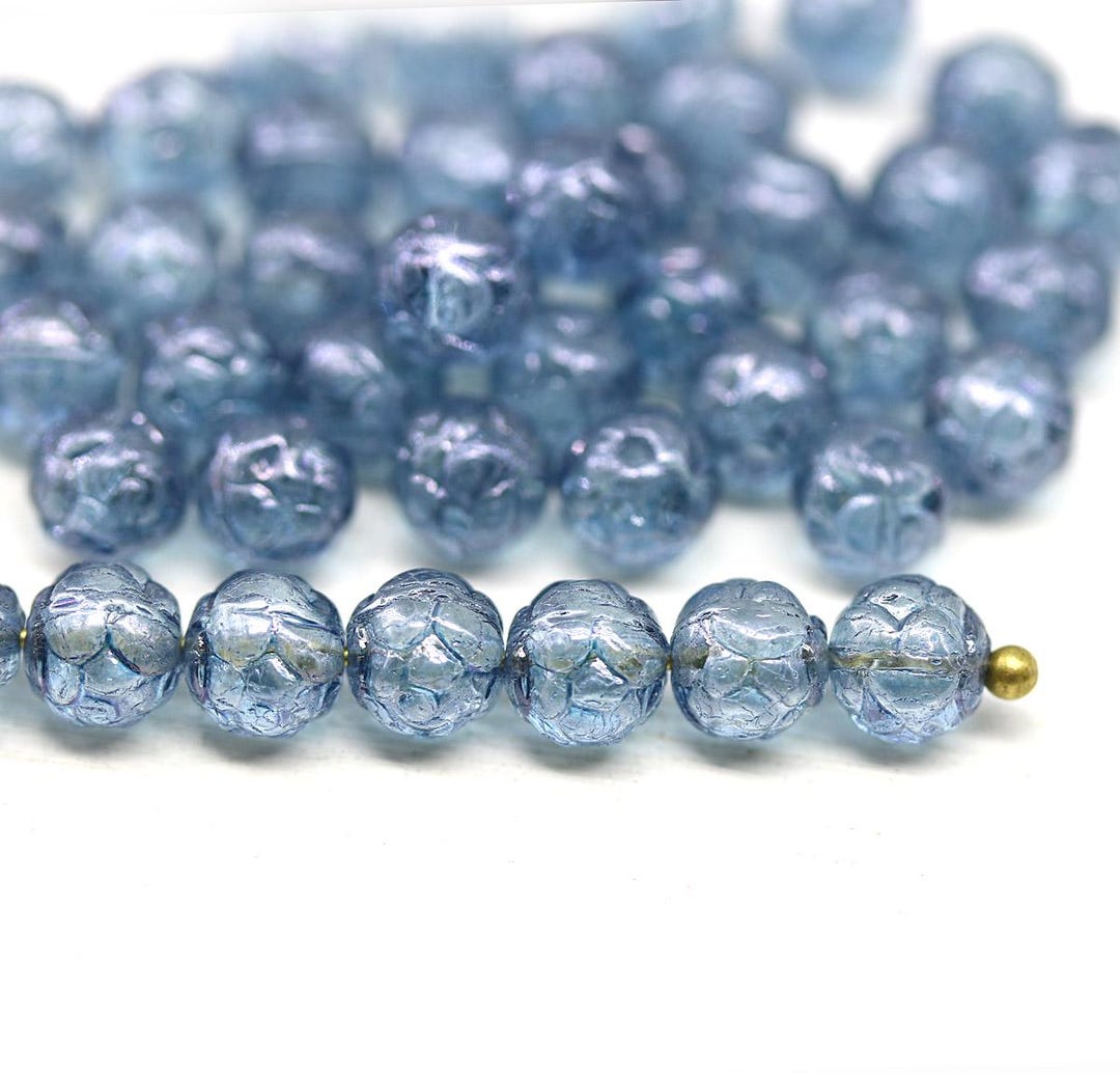 5mm Montana Blue Rose Bud Beads Flower Round Czech Glass Beads Double ...