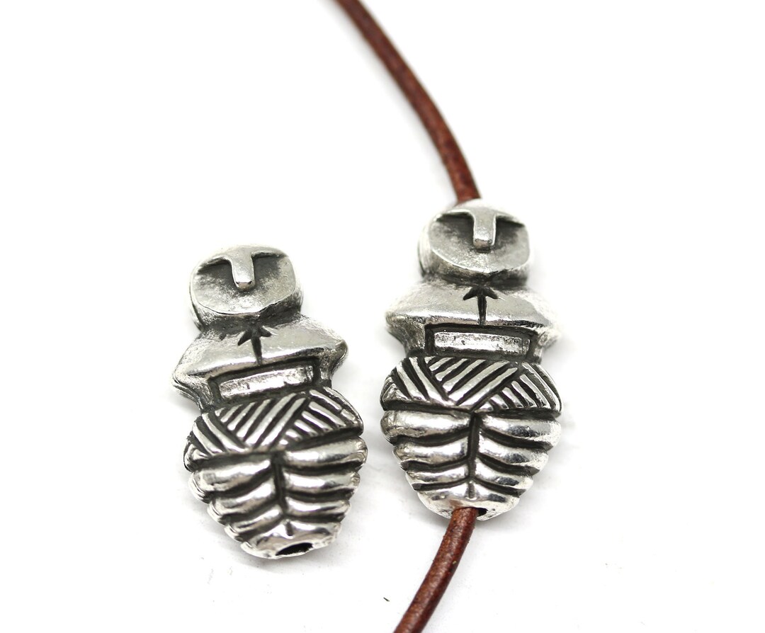 2pc Antique Silver Primitive Goddess Beads, Neolithic Idol Pendant ...