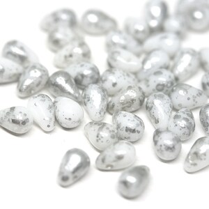 White Silver Small Drops Silver Wash Czech Glass White Teardrops Tiny ...