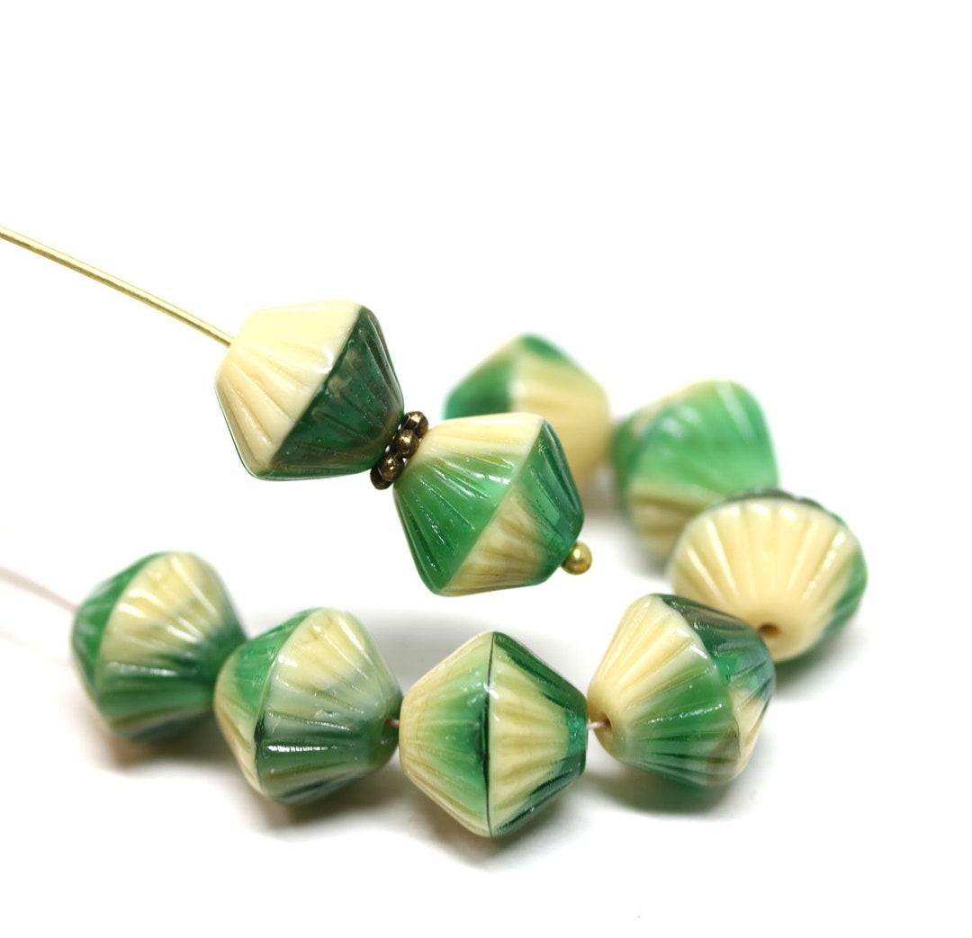 11mm Green Beige Czech Glass Bicone Beads, Mixed Color Large Bicone ...