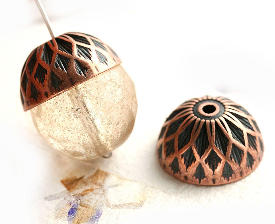 Antique Copper Acorn Bead Caps 18mm Greek Metal Casting Extra | Etsy