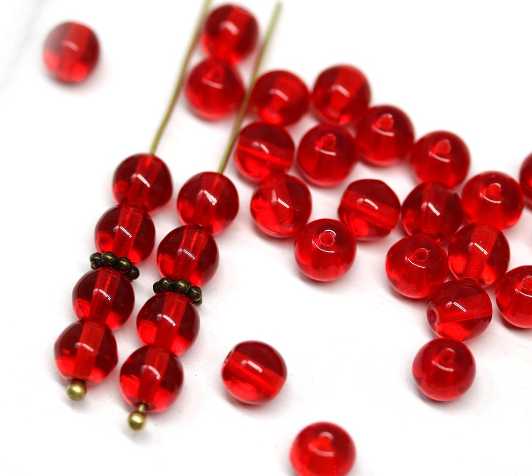 Transparent Red 6mm Czech Glass Round Beads, Druk Pressed Beads Spacers ...