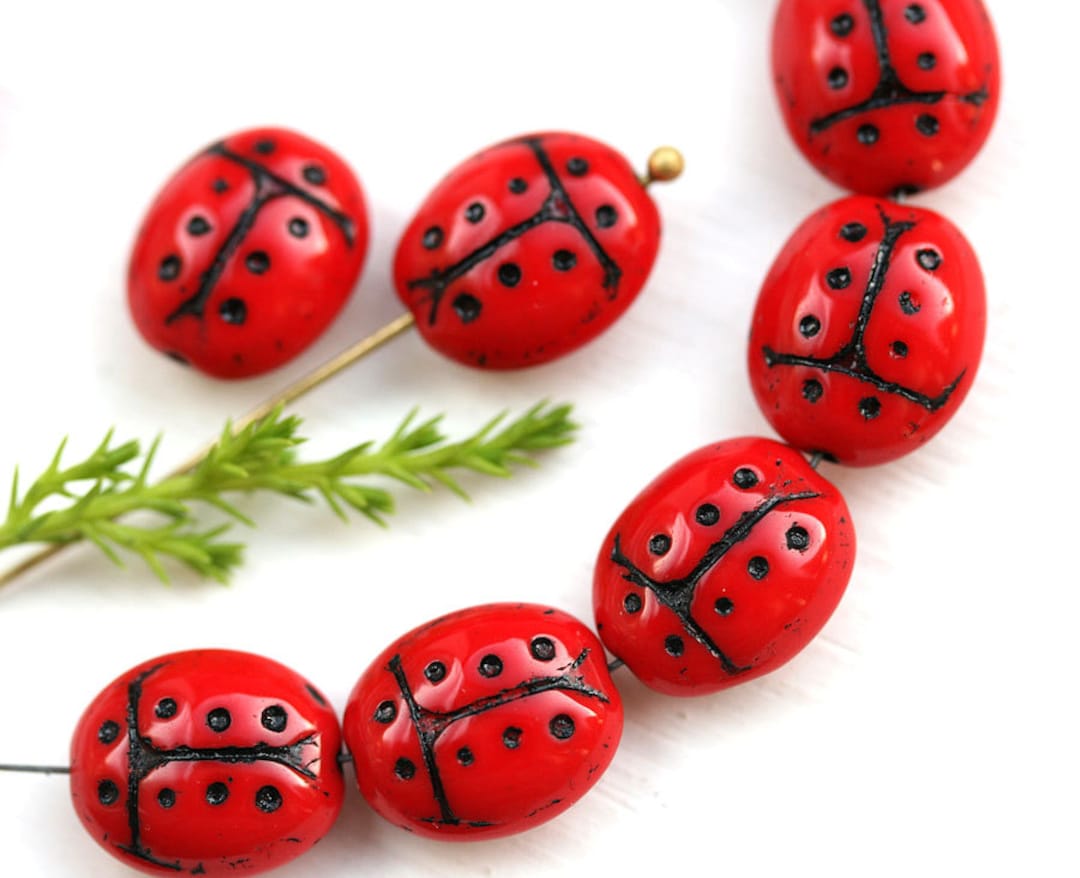 10pc Extra Large Red Ladybug Beads 13x11mm Czech Glass Ladybird Beads ...