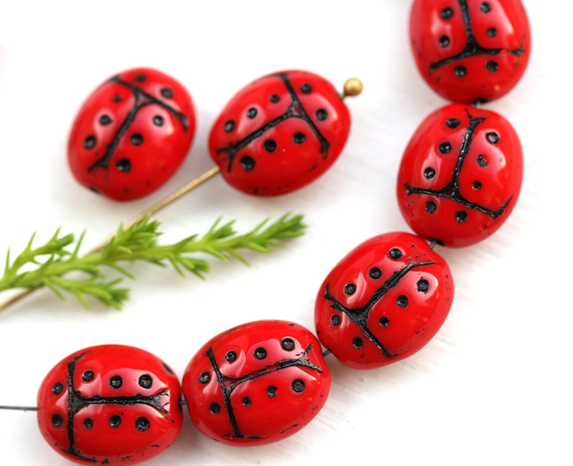 10pc Extra Large Red Ladybug Beads 13x11mm Czech Glass | Etsy