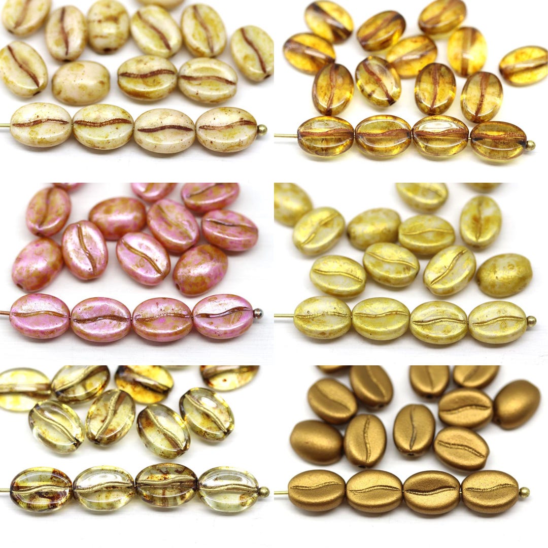 Coffee Bean Beads Czech Glass Pressed Beige Brown Picasso 15pc - Etsy