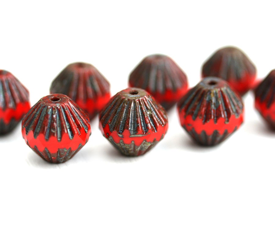 11mm Large Picasso Red bicones czech Glass Fire polished | Etsy