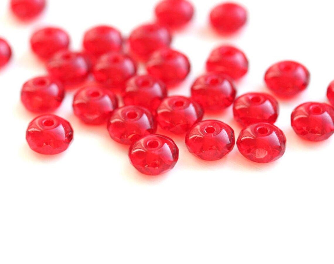 4x7mm Ruby Red Czech Glass Rondelle Beads Red Rondels Gemstone - Etsy