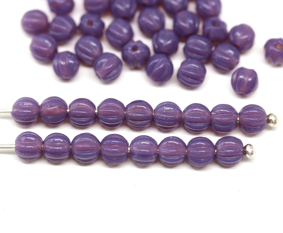 4mm Opal Purple Round Druk Beads Czech Glass Melon Shape Beads 50pc ...