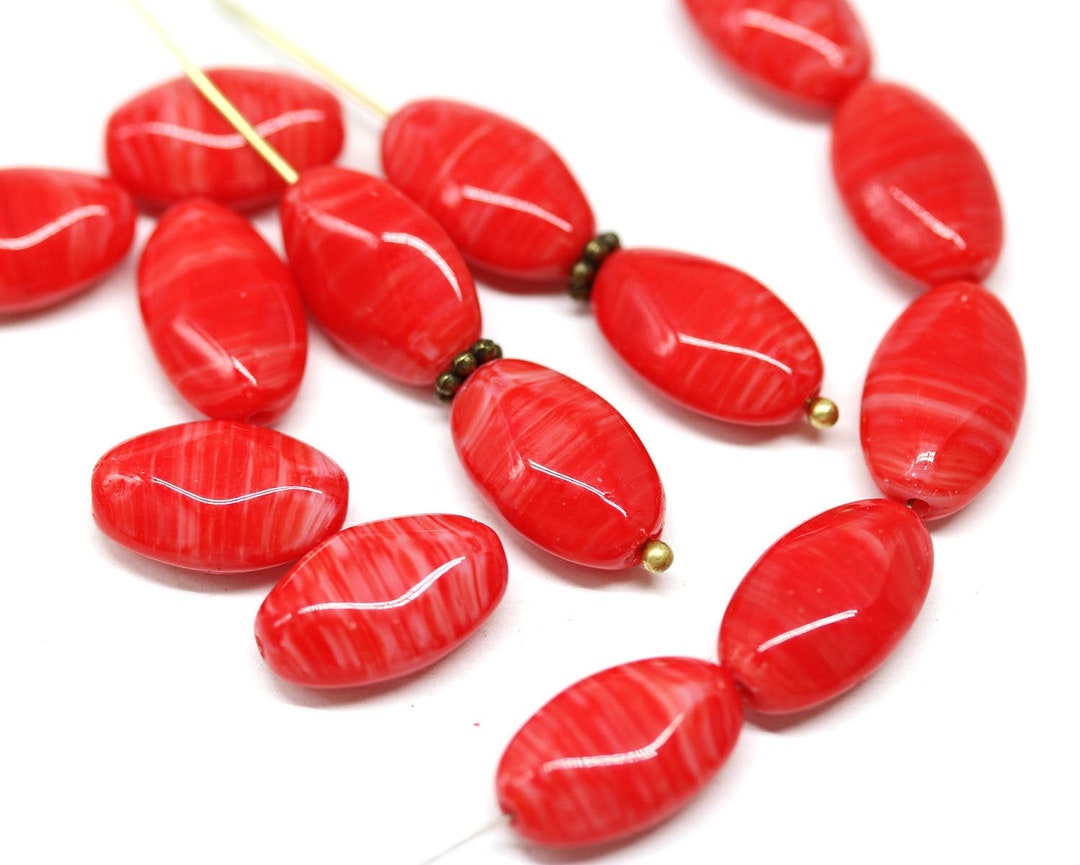 15x9mm Red Oval Beads, Mixed Red Rhombus Diamond Shape Czech Glass ...