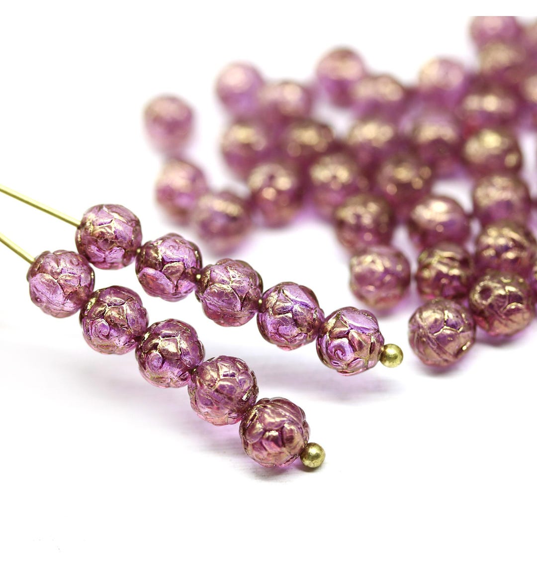 5mm Czech Glass Rose Bud Beads: Purple Gold Luster, 50pc - Etsy