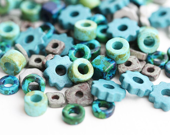 Greek Ceramic Beads Mix in Ocean Sea Colors, Blue Green Chip Beads ...