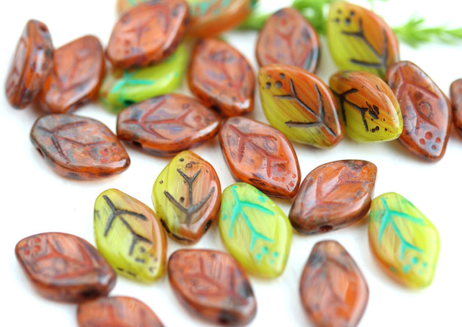 12x7mm Autumn Leaf Beads MIX Picasso Brown Orange Green - Etsy