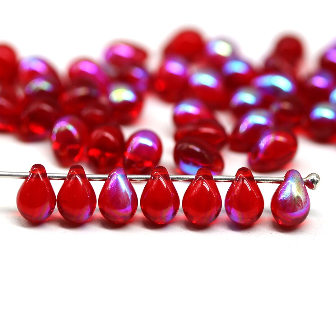 5x7mm Small Red Teardrops AB Finish Czech Glass Beads Red Drops Top ...