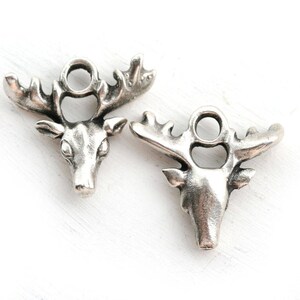 Deer Elk Charm Bead, Antique Silver Metal Antlers, Greek Casting, Deer ...