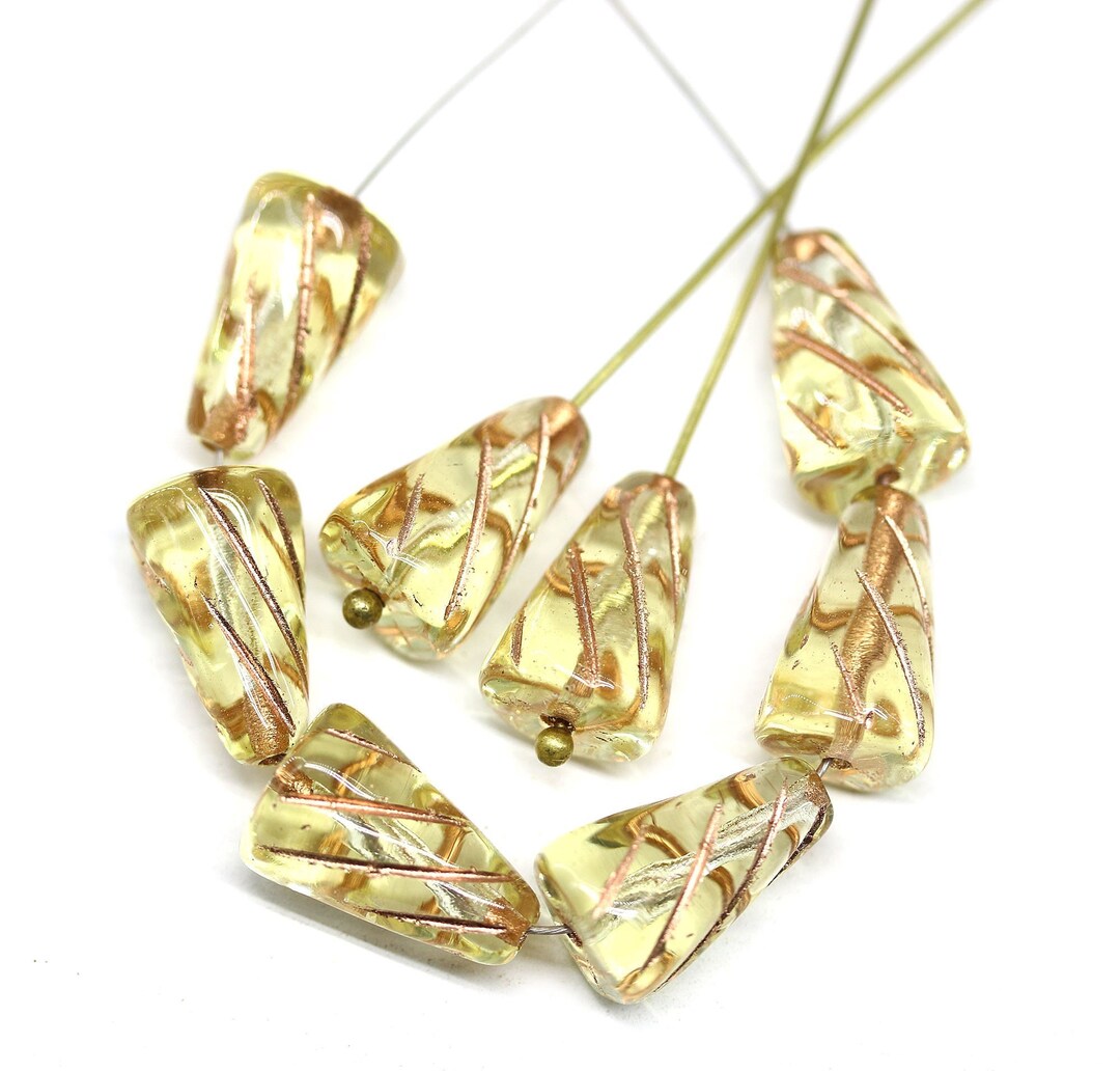 15x10mm Large Cone Light Yellow Czech Glass Beads, Pale Yellow Copper ...