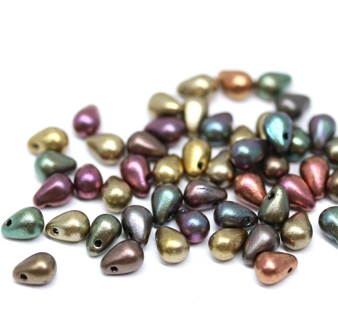 50pc Metallic Drop Beads Mix Golden Green Copper Czech Glass - Etsy