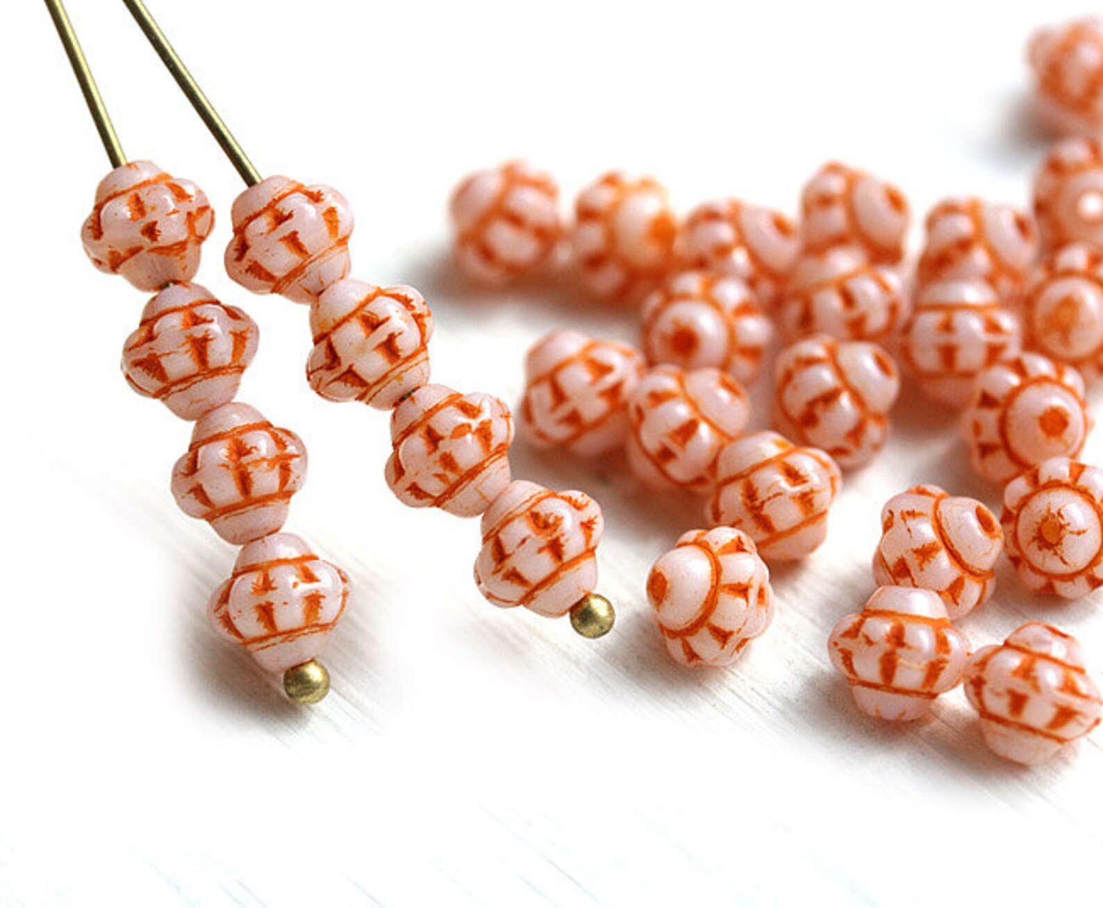 90pc Orange White Fancy Bicone Beads Czech Pressed Glass | Etsy