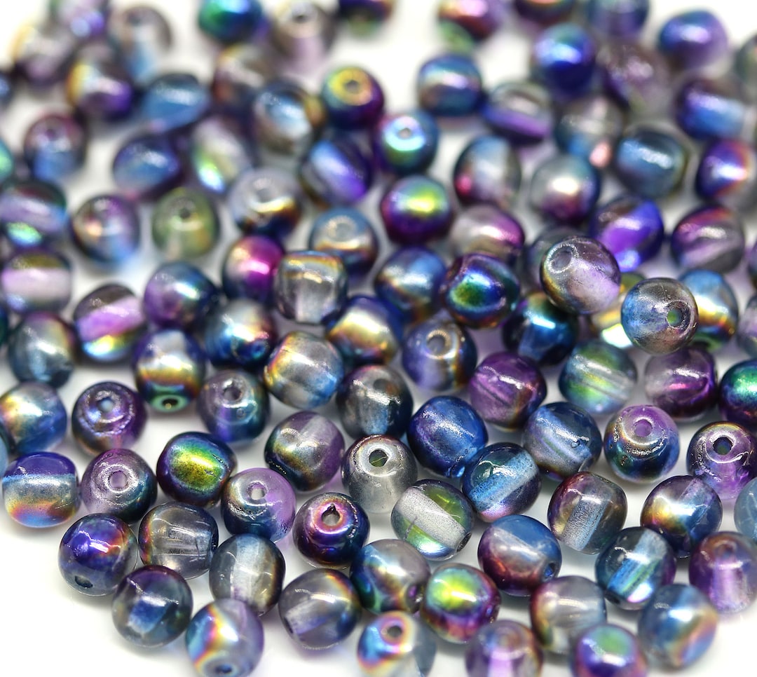 4mm Blue Violet Metallic Beads Mix Czech Glass Round Druk Spacers ...