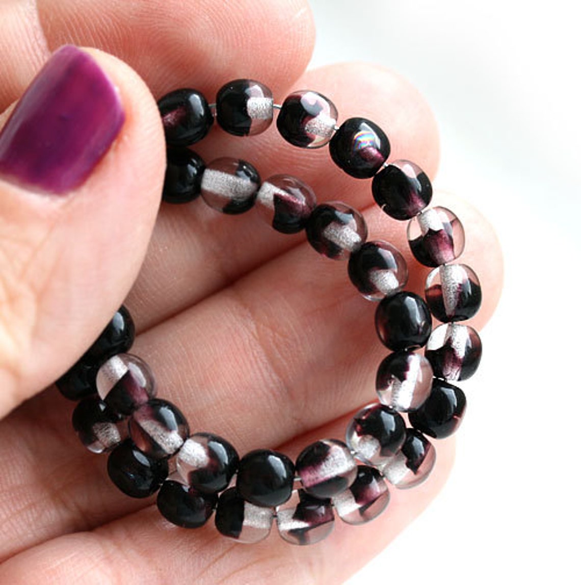 5mm Czech Round Beads Black and Crystal Clear Dark Purple | Etsy