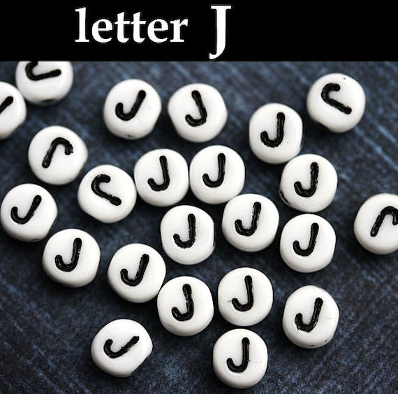 Letter Beads Alphabet Beads Letter J White With Black | Etsy