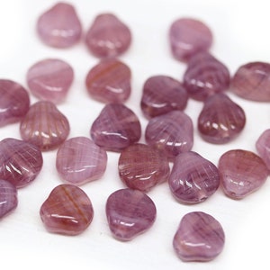 Purple Glass Shell Beads, 9mm Czech Center Drilled Seashell Beads 30pc ...
