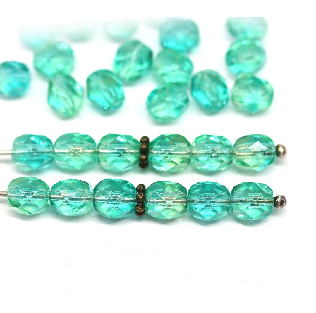 6mm Seafoam Green Czech Glass Round Cut Beads Fire Polished Spacers ...