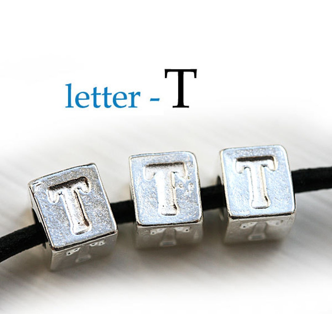 Silver Letter T - Alphabet Letter Beads, 7mm, Greek Metal Letters, Cube ...