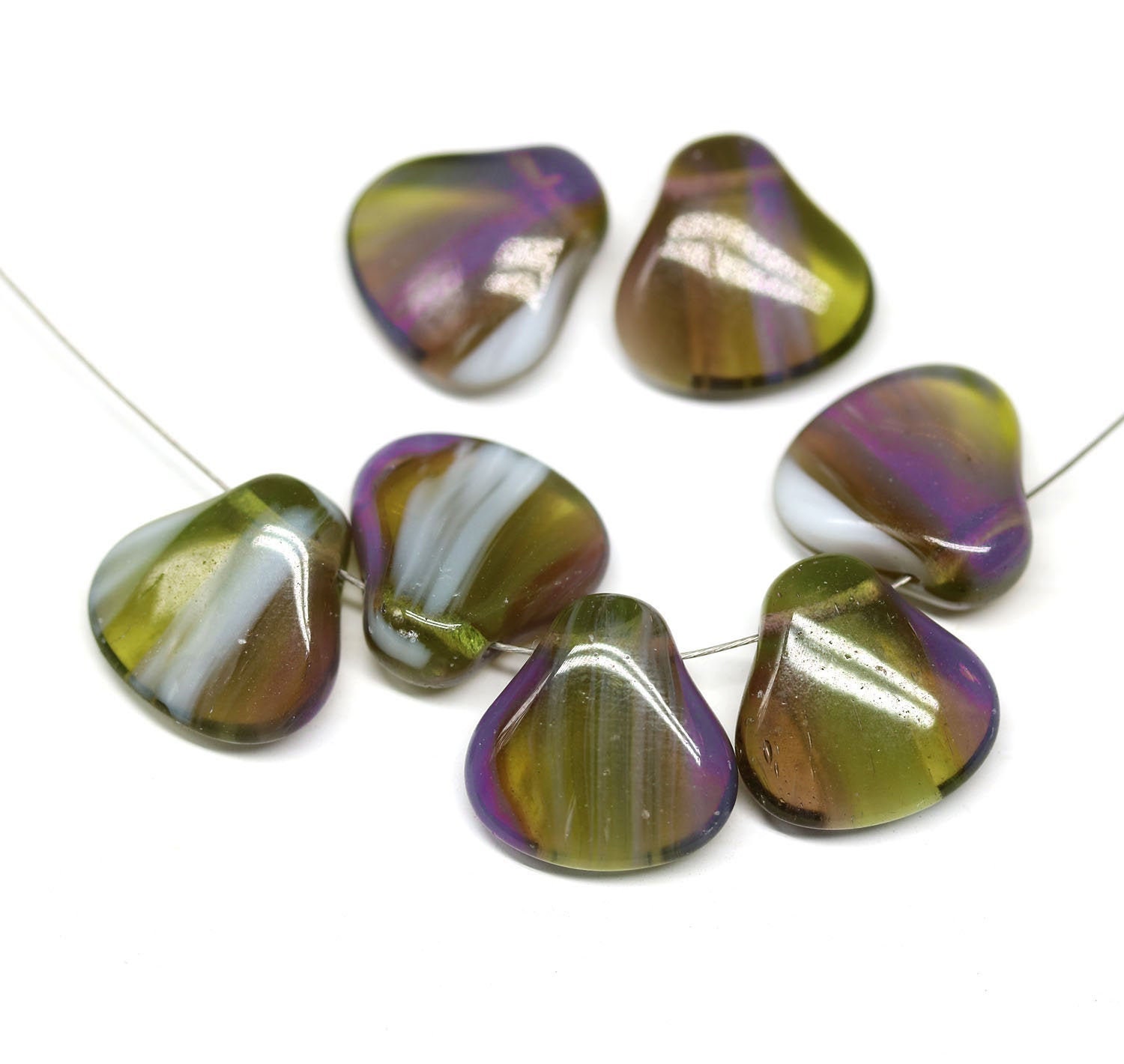 9mm Czech Glass Shell Beads Olive Green Purple Seashell Side - Etsy