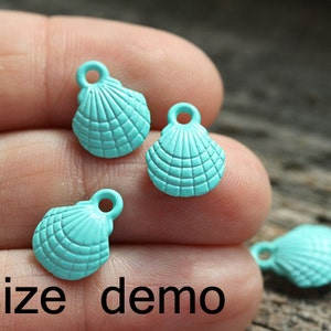 4pc Small Pink Shell Charms Painted Metal Casting, Puffy Seashell Beads ...