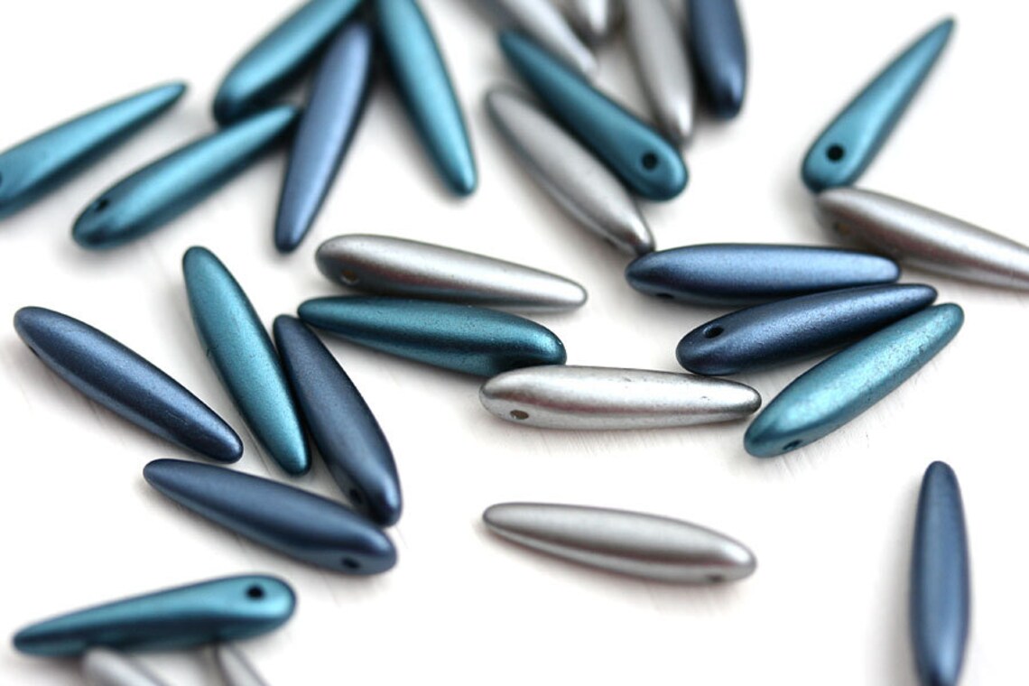30pc Blue Silver Dagger Beads MIX, Special Coating, Teal, Montana Blue ...