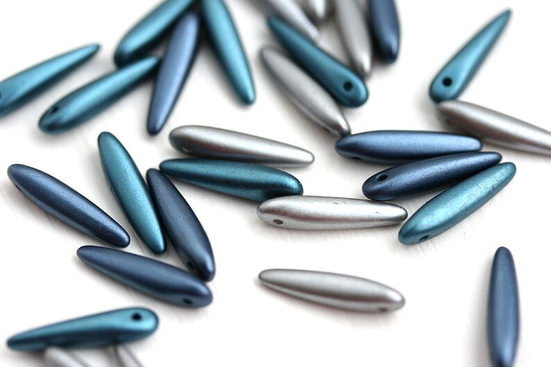30pc Blue Silver Dagger Beads MIX, Special Coating, Teal, Montana Blue ...