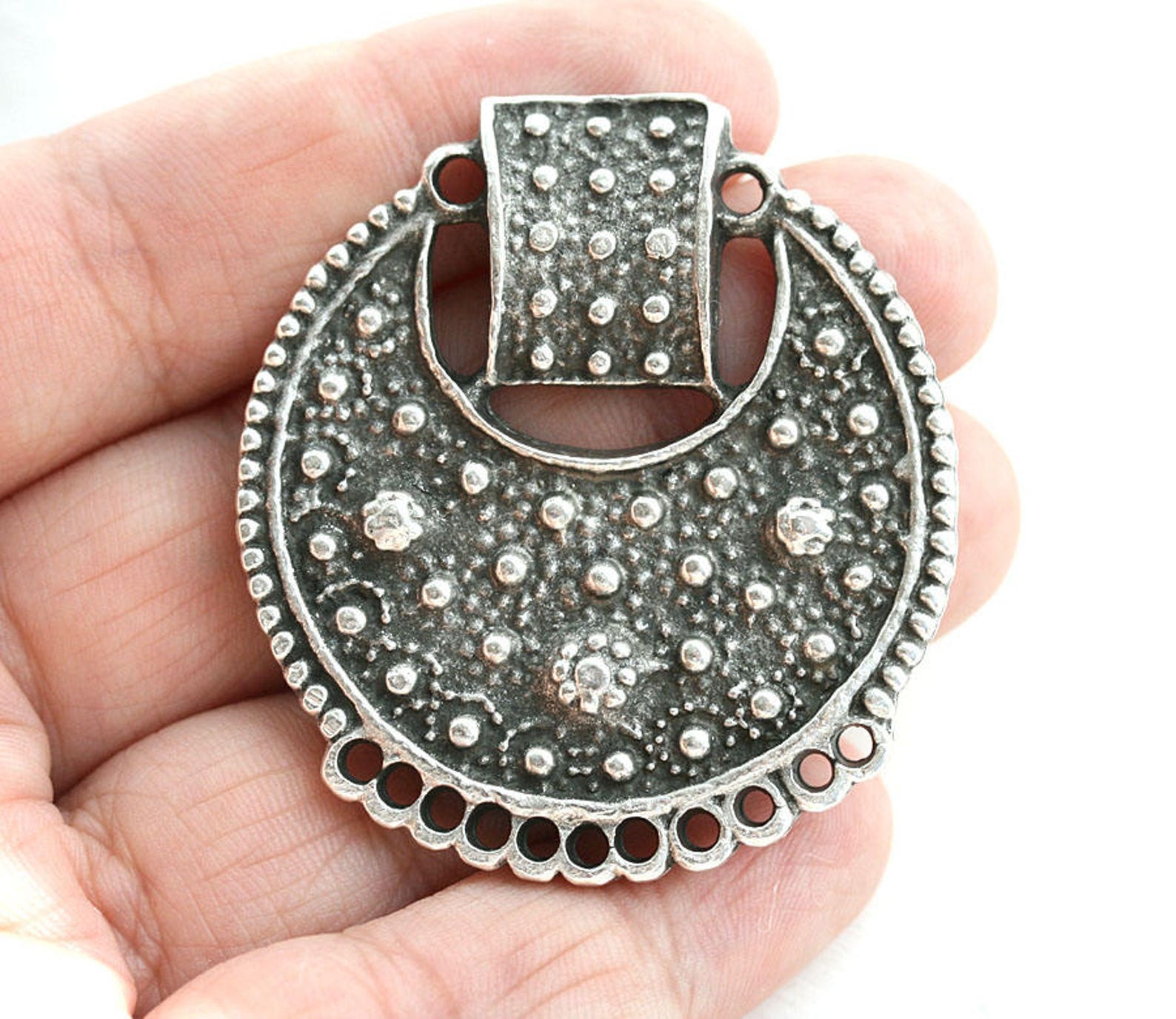 Silver Extra Large Round Ethnic Pendant Antique Silver Circle | Etsy