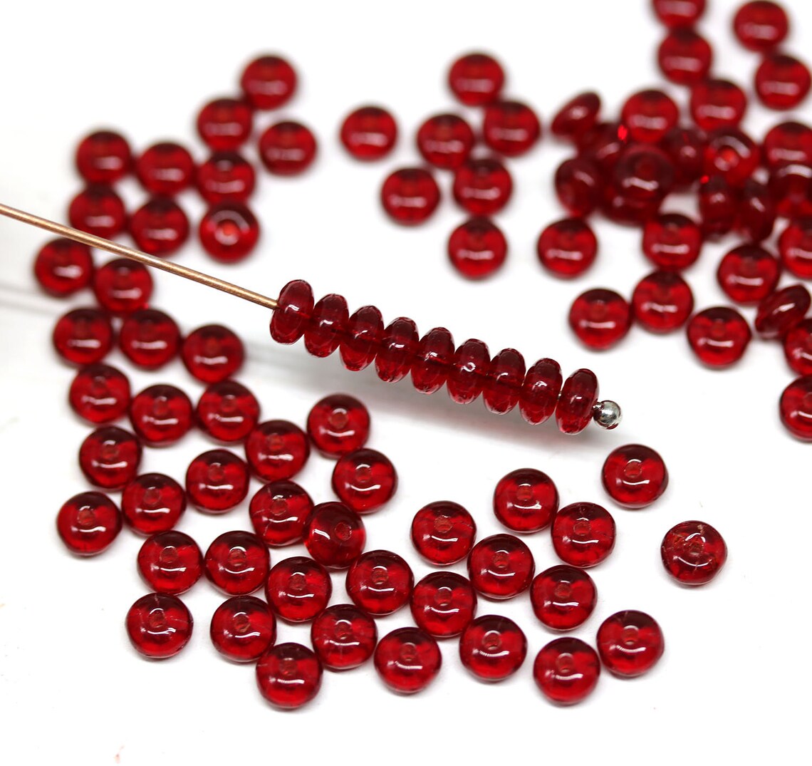 4mm Dark Red Czech Glass Rondelle Spacer Beads Rondel Pressed - Etsy