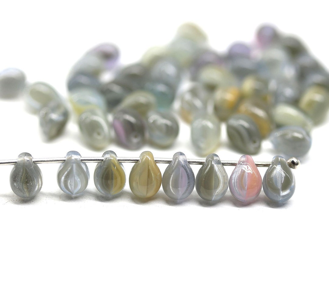 5x7mm Gray Drops Mixed Color Gray Pink Yellow Small Teardrop Czech ...