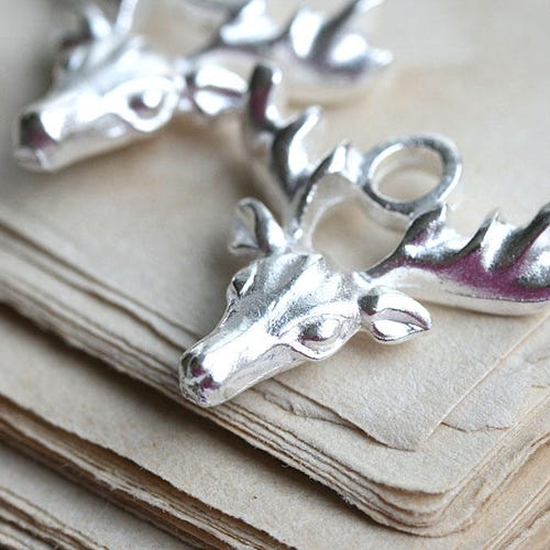 Deer Elk Charm Bead Antique Silver Metal Antlers Greek - Etsy