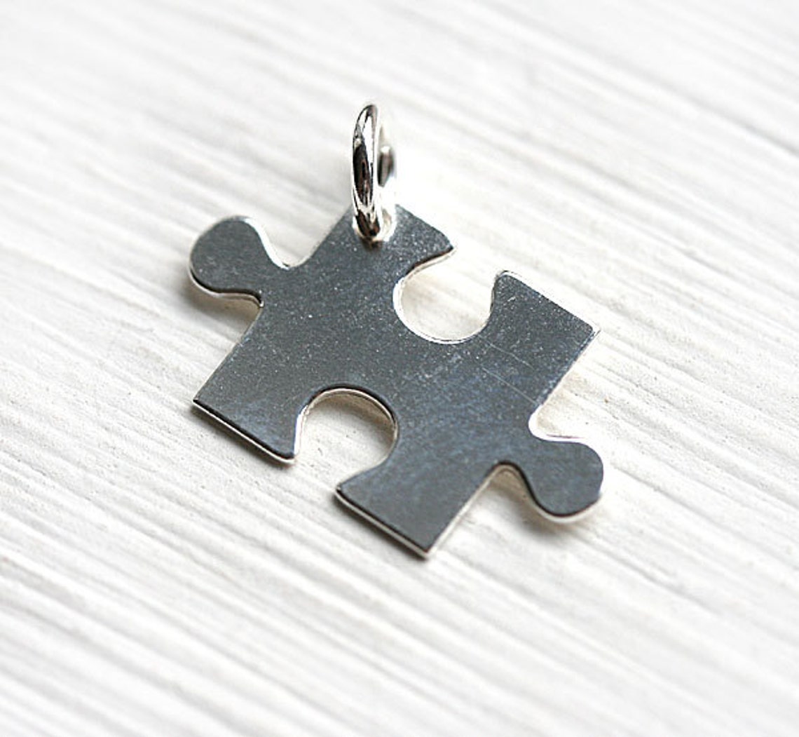 Silver puzzle charm 925 Sterling silver puzzle piece pendant | Etsy