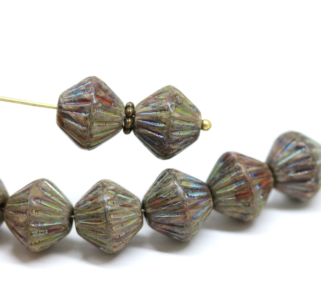 Picasso Large Bicone Beads, 11mm Czech Glass Multicolored Pressed Beads ...