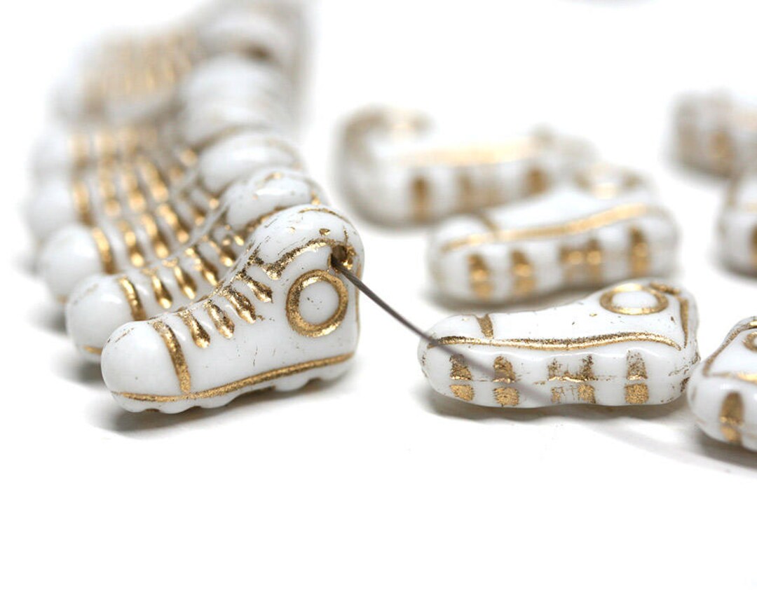White Gold Shoe Czech Glass Beads, Sneakers Sport Street Wear Shoes ...