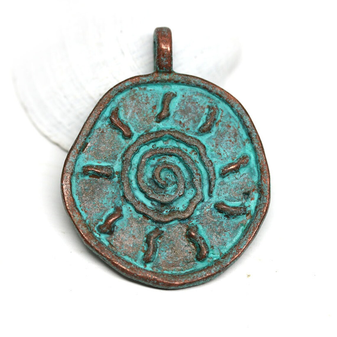 Large Sun Pendant Bead Copper Sun Double Sided Focal Green | Etsy