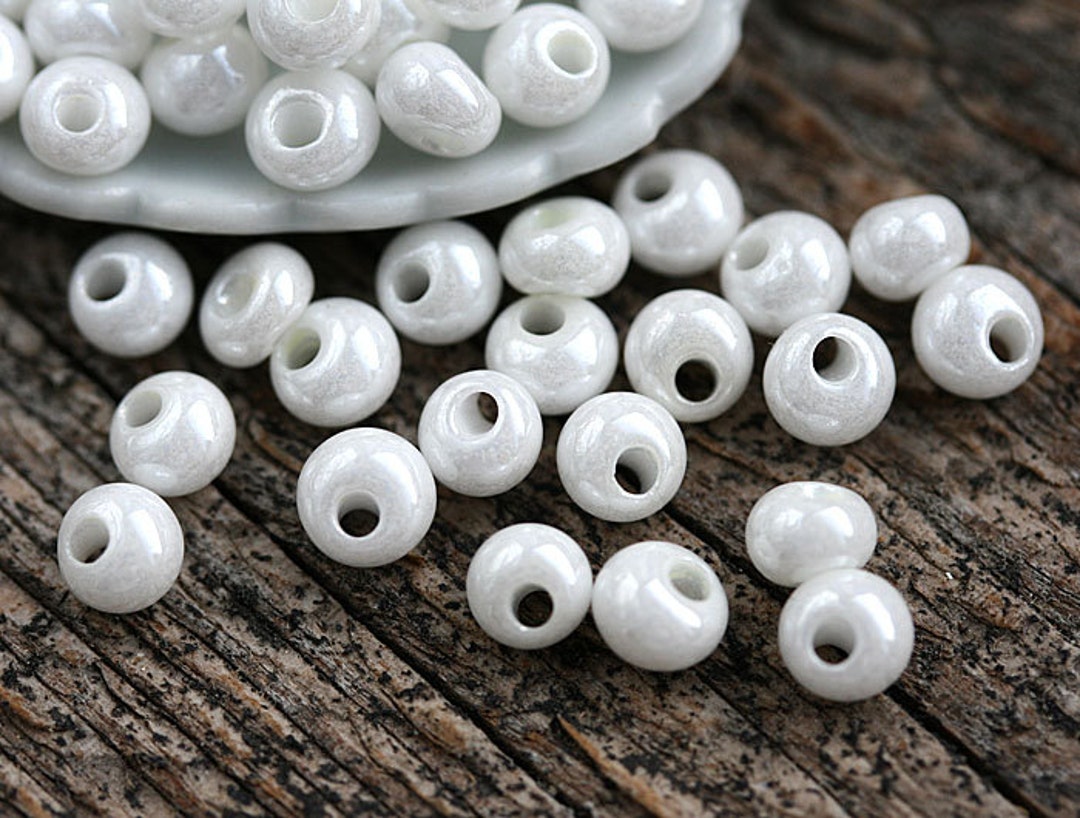Preciosa White Seed Beads Lustered White Drop Beads Size 5/0 Rocailles ...