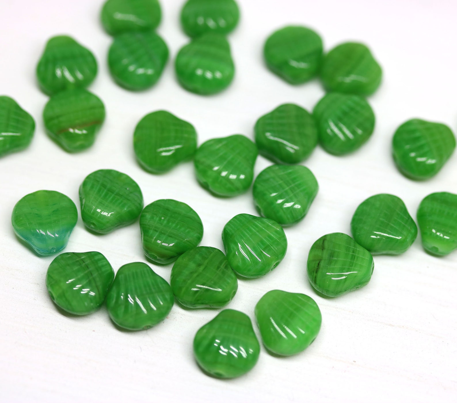 Opaque Green Glass Shell Beads 9mm Czech Center Drilled - Etsy