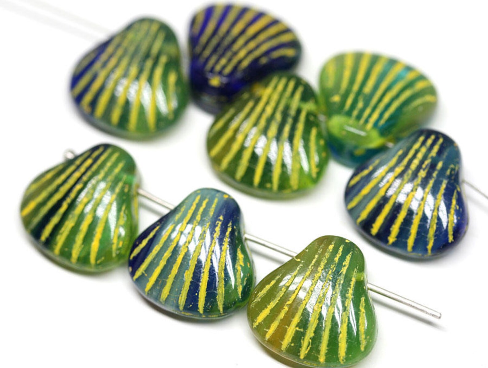 Glass Shell Beads Mix Blue Green Yellow Czech Glass Beads Blue - Etsy