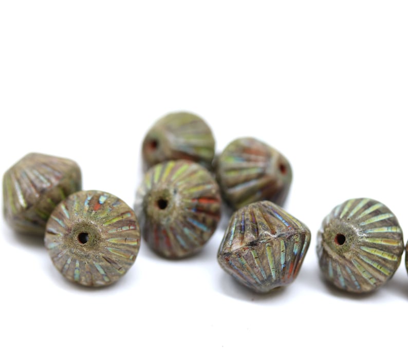 Picasso Large Bicone Beads, 11mm Czech Glass Multicolored Pressed Beads ...