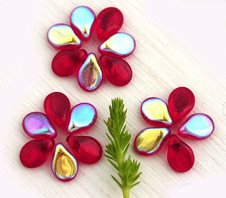 Siam Red Czech Glass Teardrop Beads AB Finish 5x7mm (40pc) - Etsy