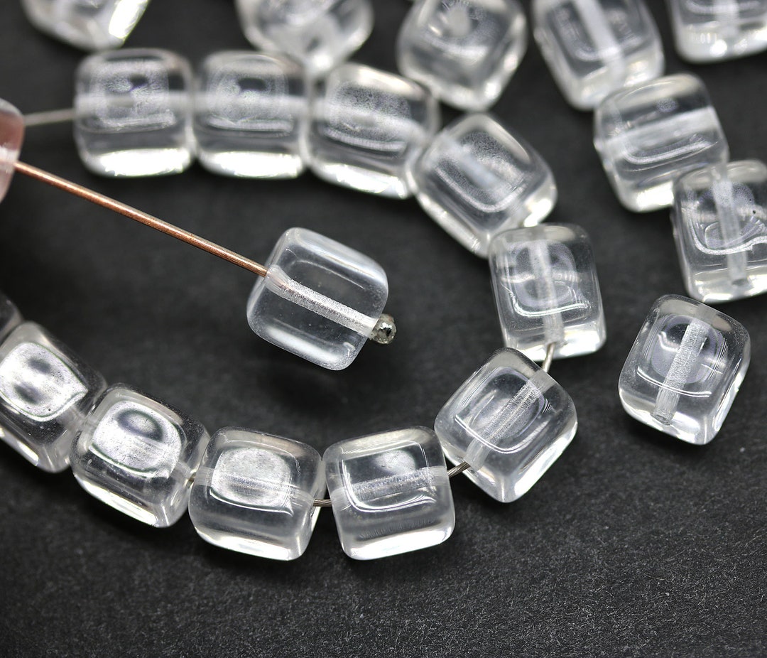 Crystal Clear Cube Beads 7x9mm Czech Glass Pressed Cubes Center Drilled ...