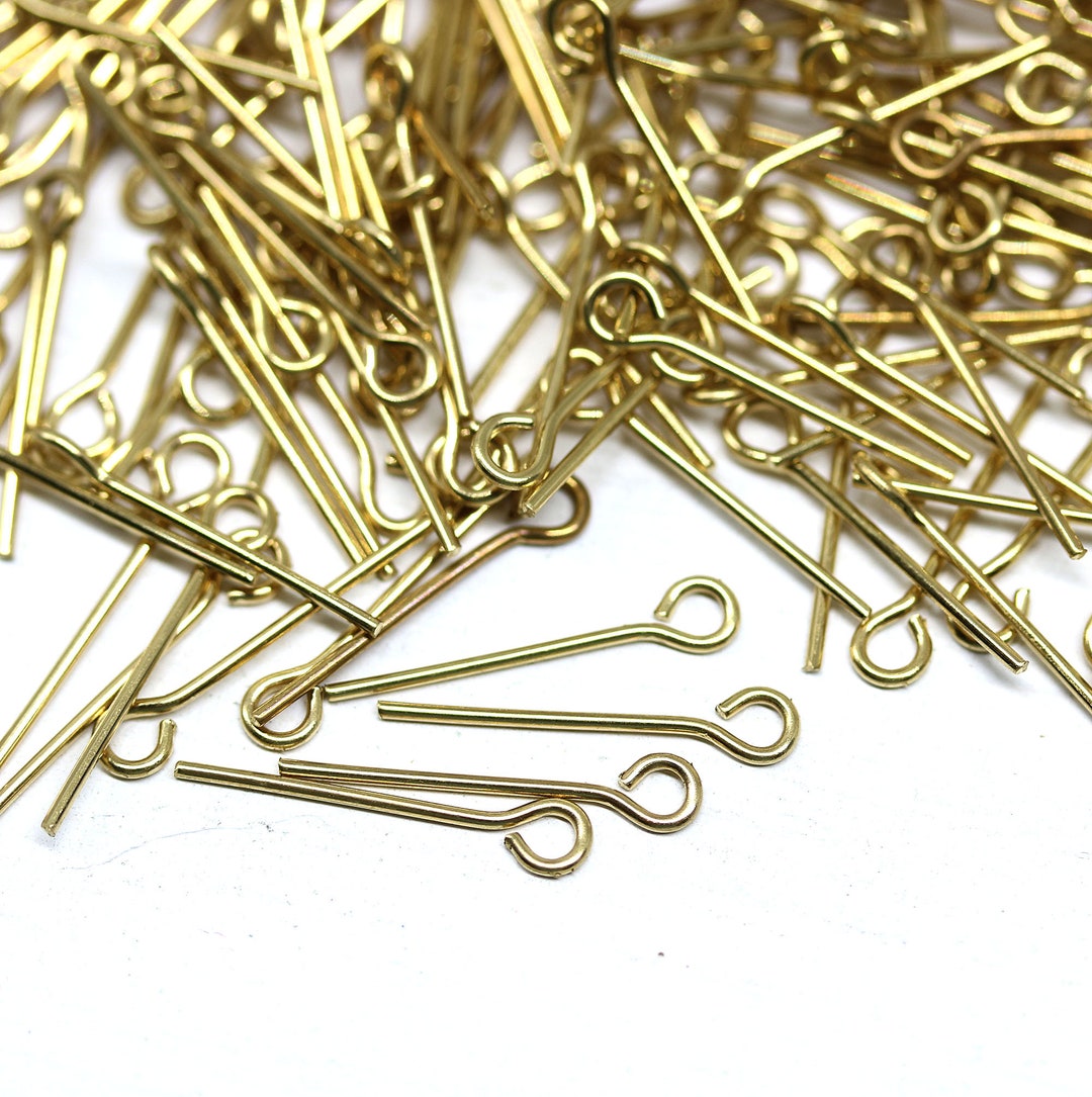250pc Small Raw Brass Eye Pin 16mm Length, 21ga Wire Eyepins for ...